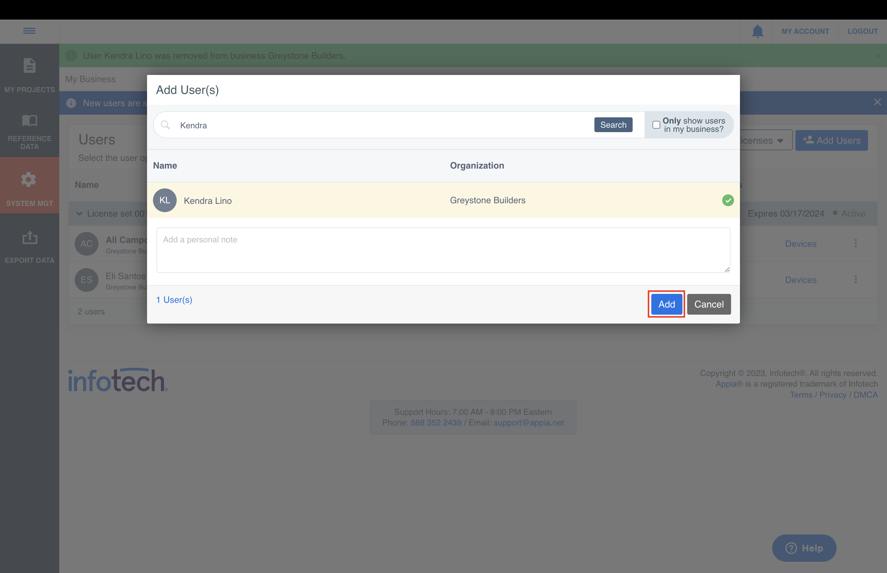 Appia® | User roles and permissions – Infotech
