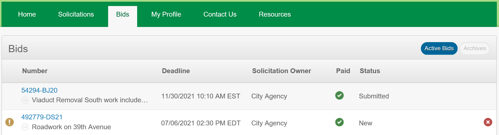 Bid information in the Bid Express® service – Infotech