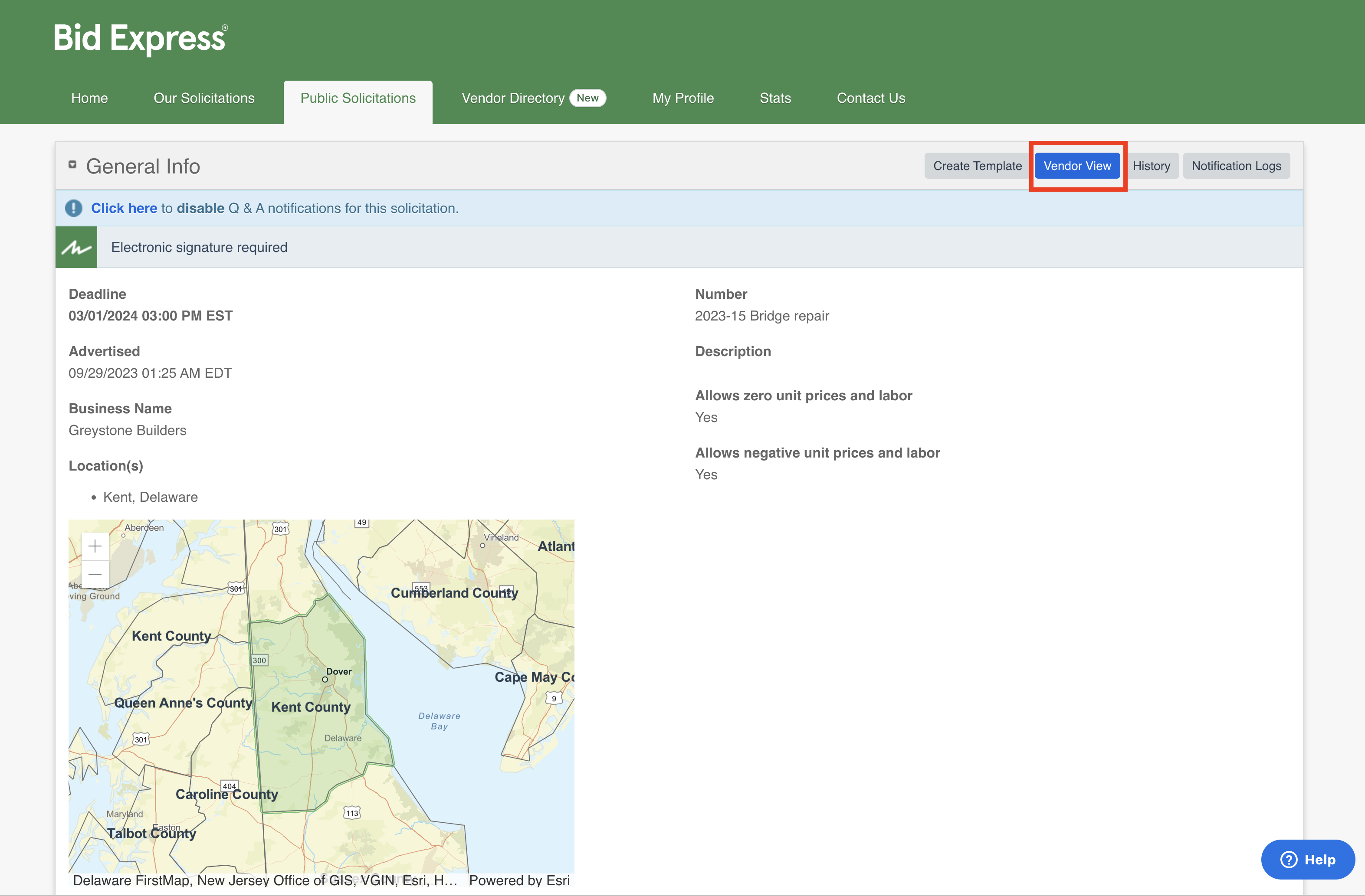 Bid Express® | Vendor View – Infotech