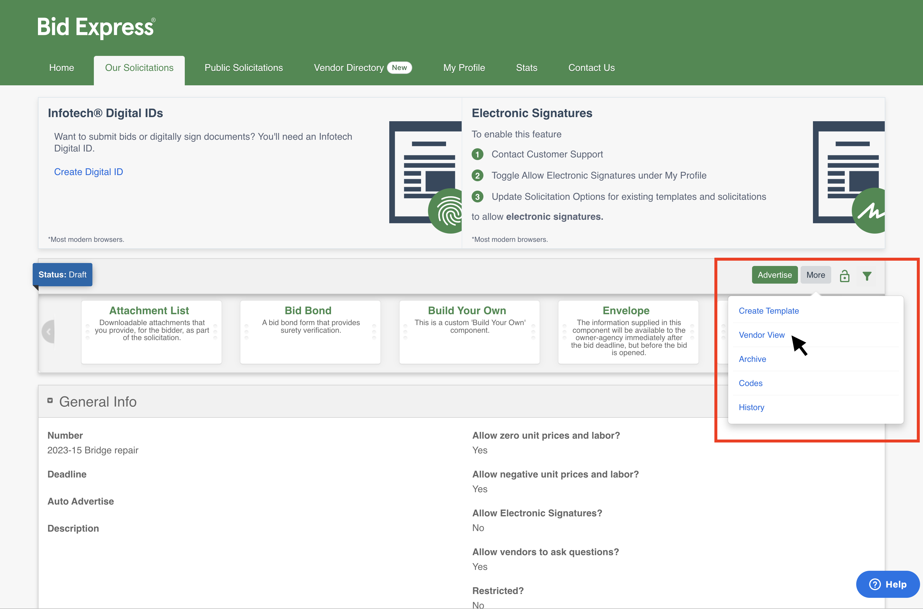 Bid Express® | Vendor View – Infotech