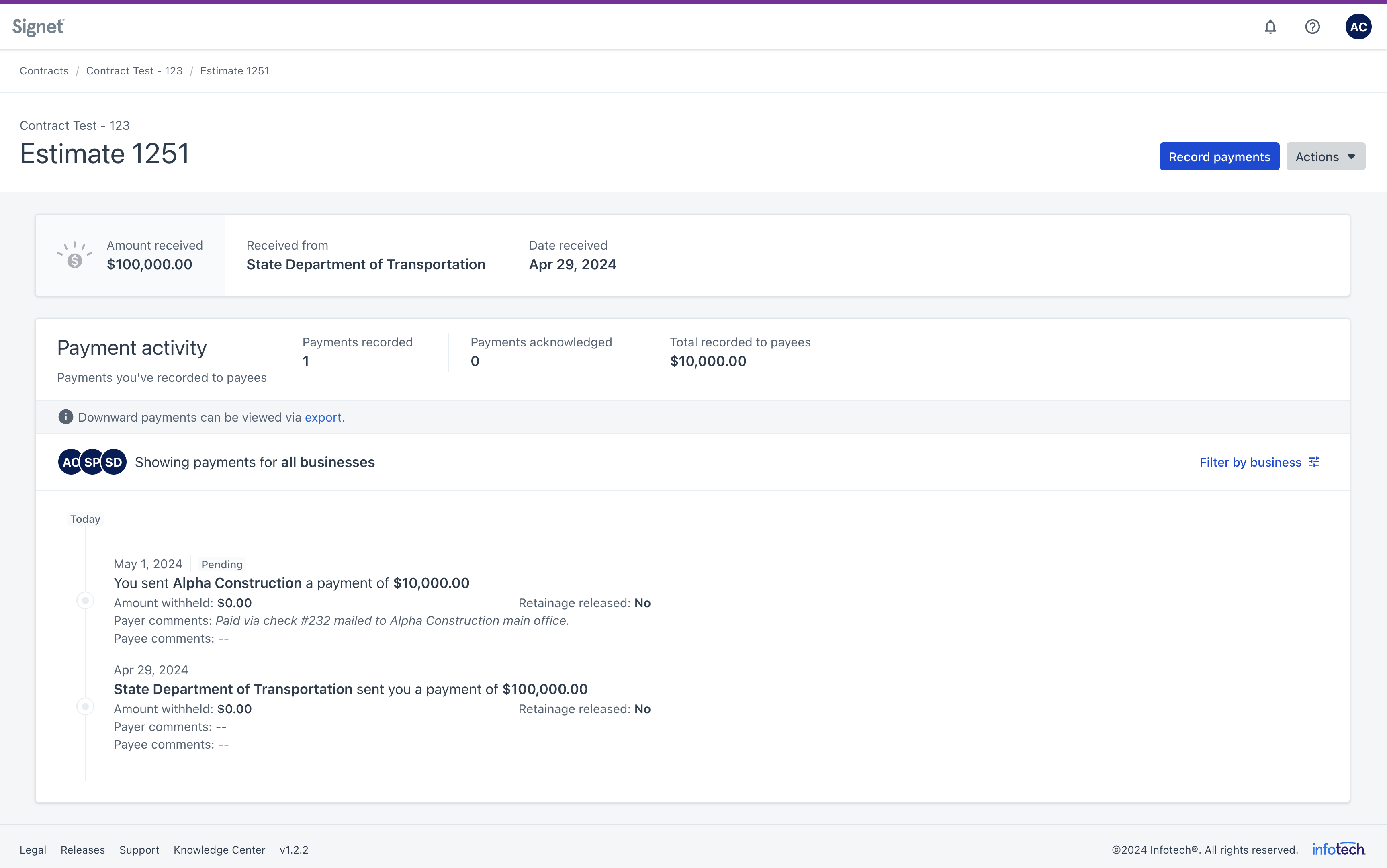 Signet® | Payment details and history – Infotech