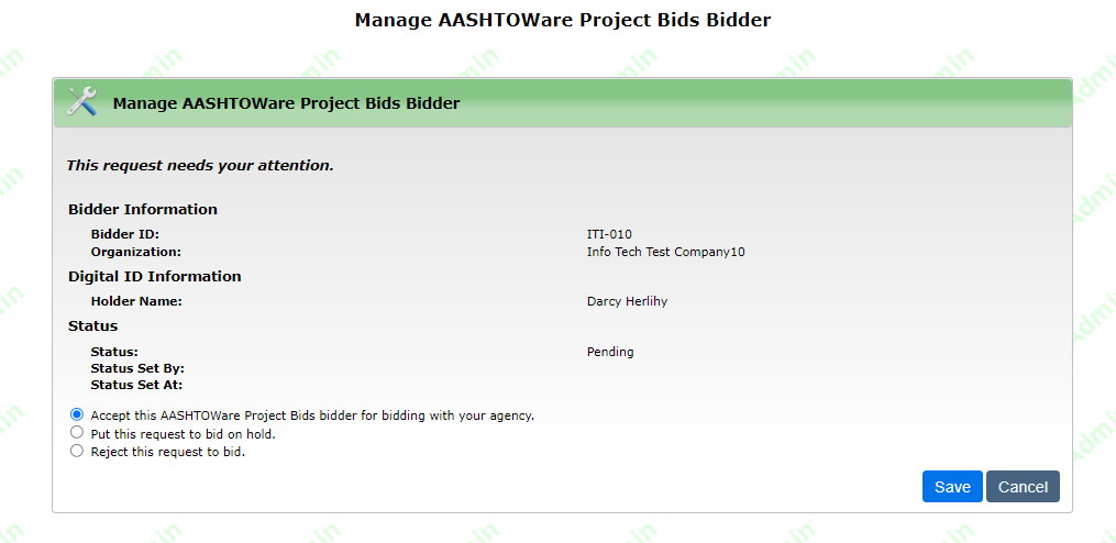 Bidx Administration | AASHTOWare Project Bids – Infotech