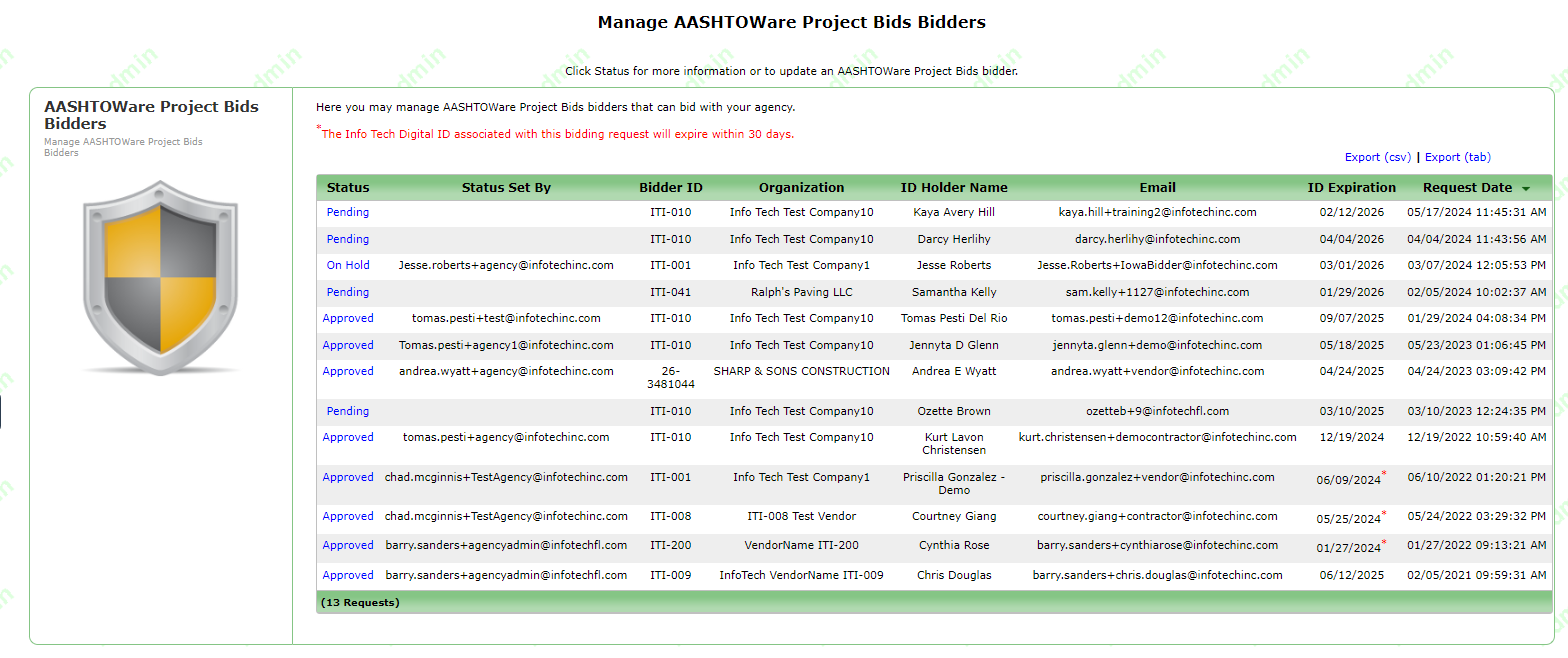 Bidx Administration | AASHTOWare Project Bids – Infotech