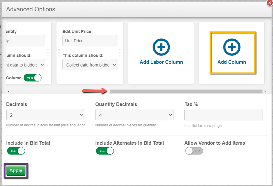 Solicitation component options in the Bid Express® service – Infotech